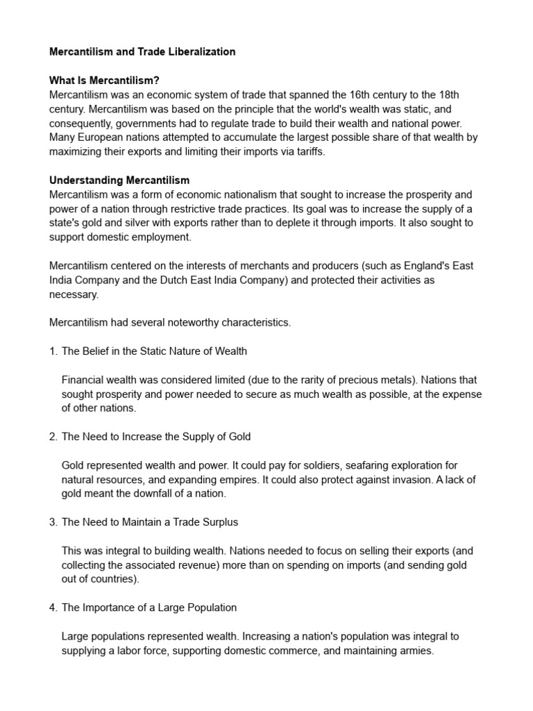 Mercantilism vs. Trade Liberalization | PDF | Politics