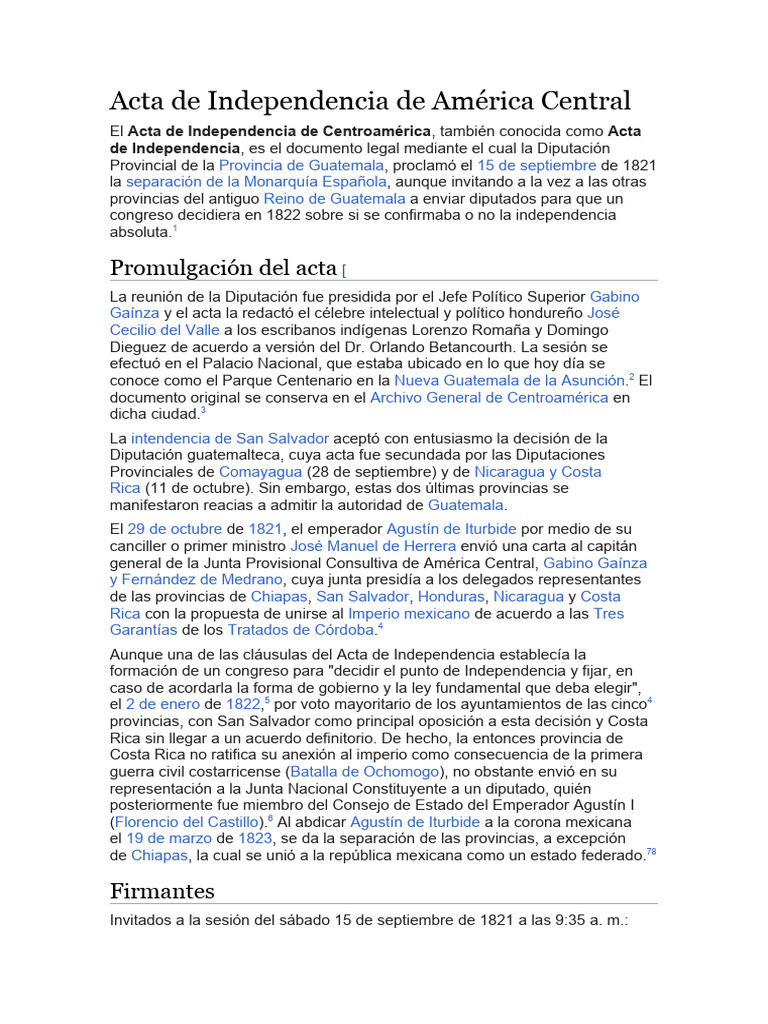Acta de Independencia de América Central | PDF