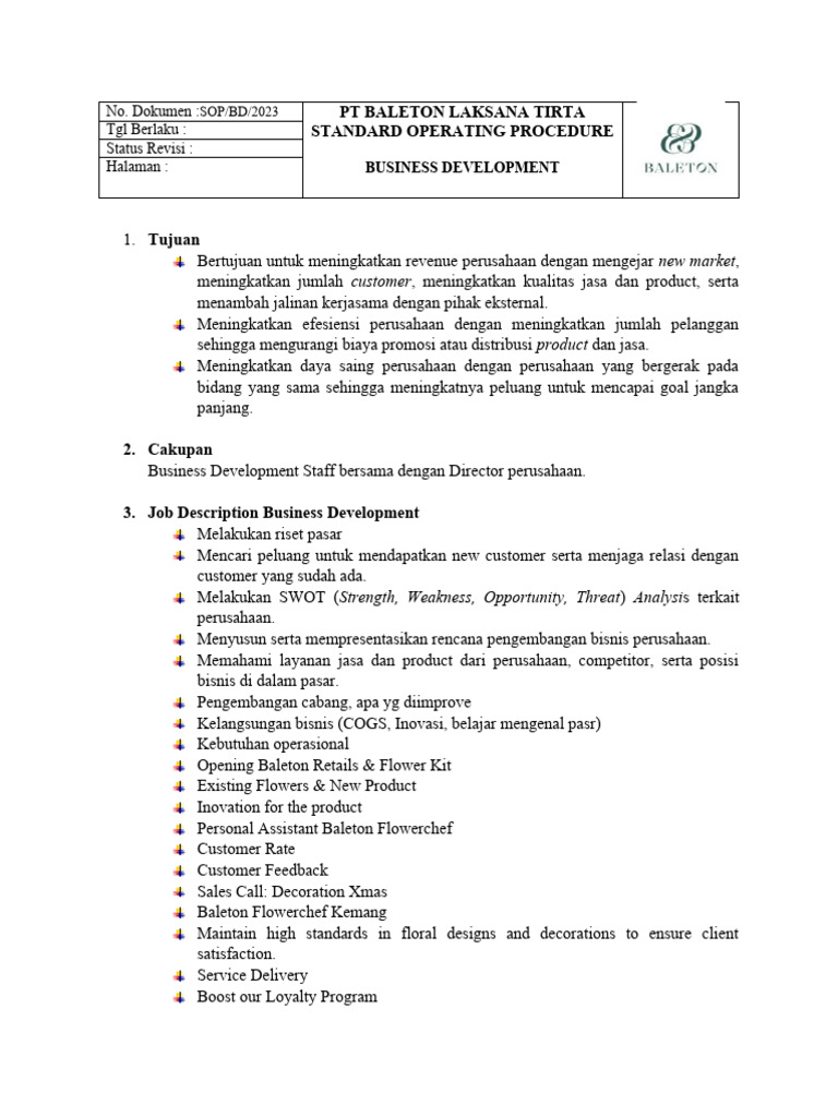 SOP Business Development | PDF