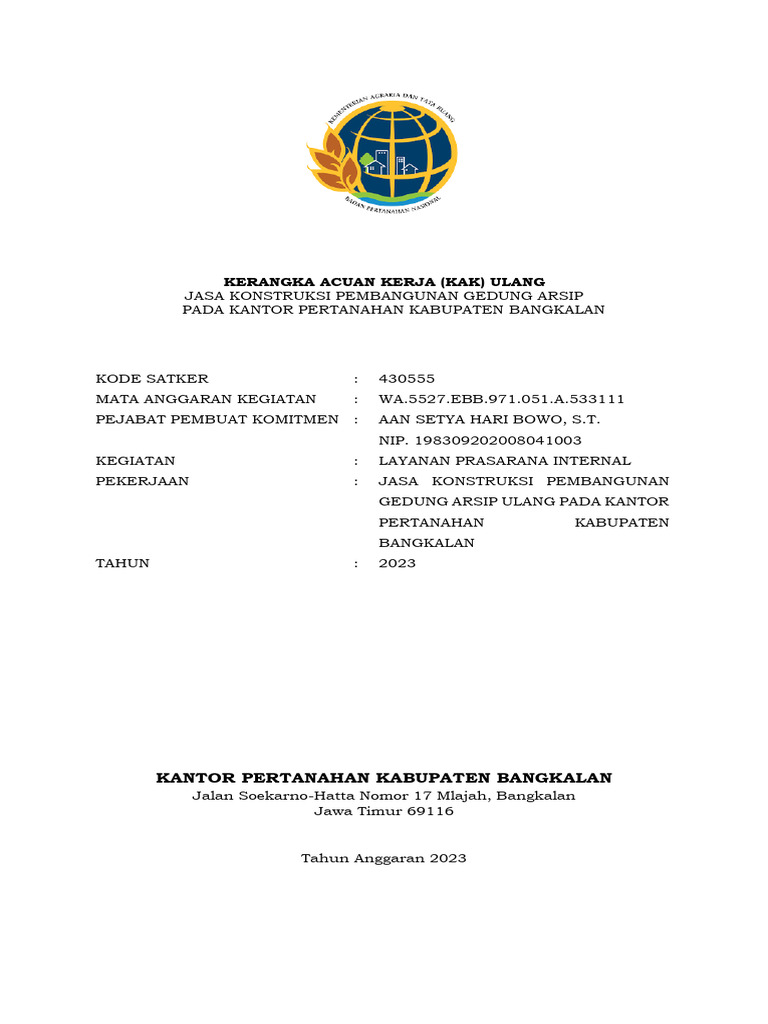 08 KAK Pembangunan Gedung Arsip Bangkalan Ulang | PDF