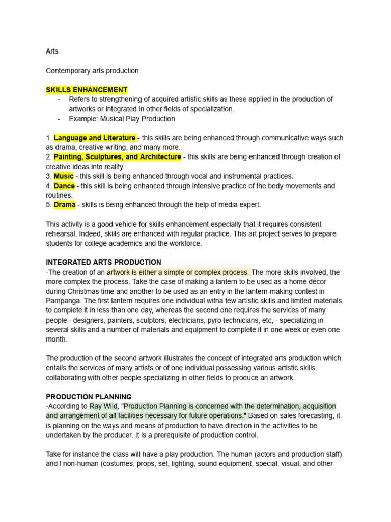 Arts - Grade 12 Notes | PDF | Business | Art