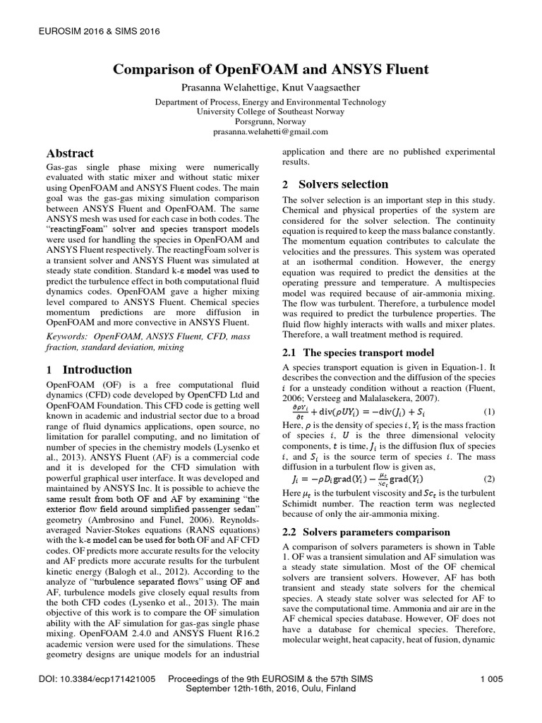 Comparison of Openfoam and Ansys Fluent: Solvers Selection | PDF
