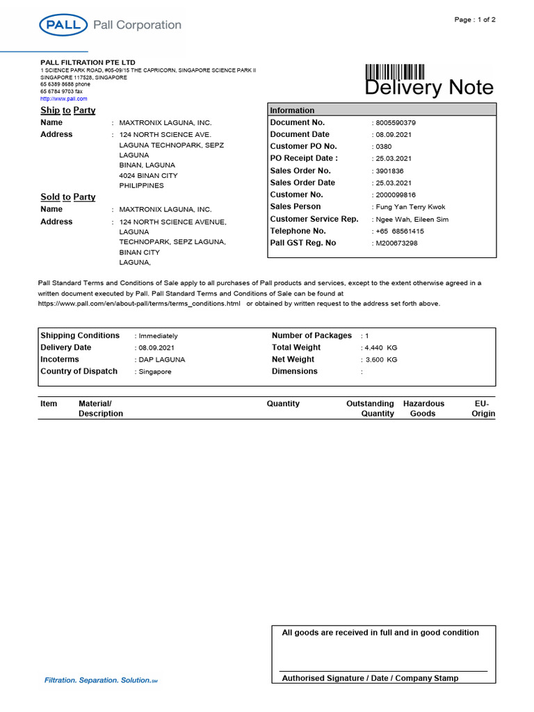 Delivery Note: Ship To Party | PDF