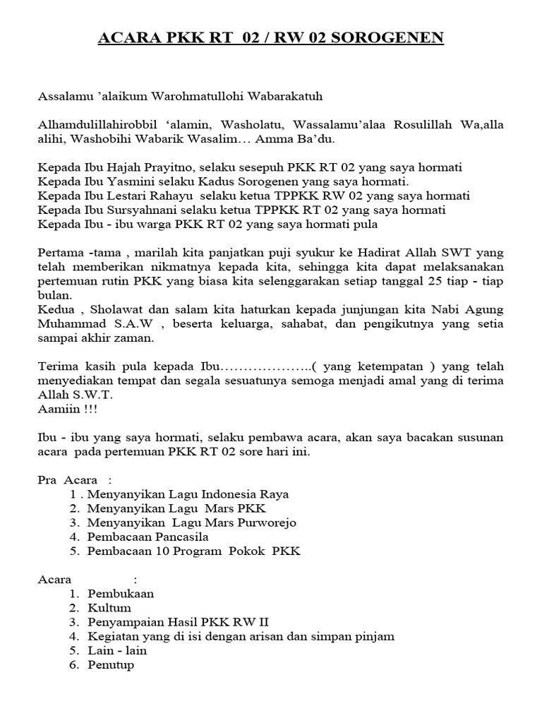 ACARA PKK RT Baru 02 | PDF