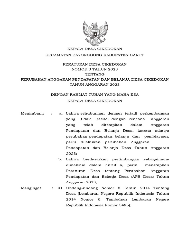 Perdes Perubahan APBDesa 2023 | PDF