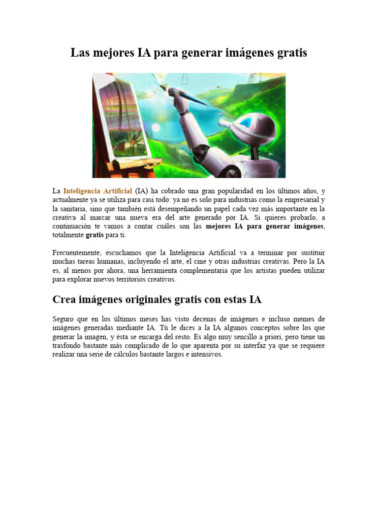 Mejores IA para generar imágenes gratis | PDF