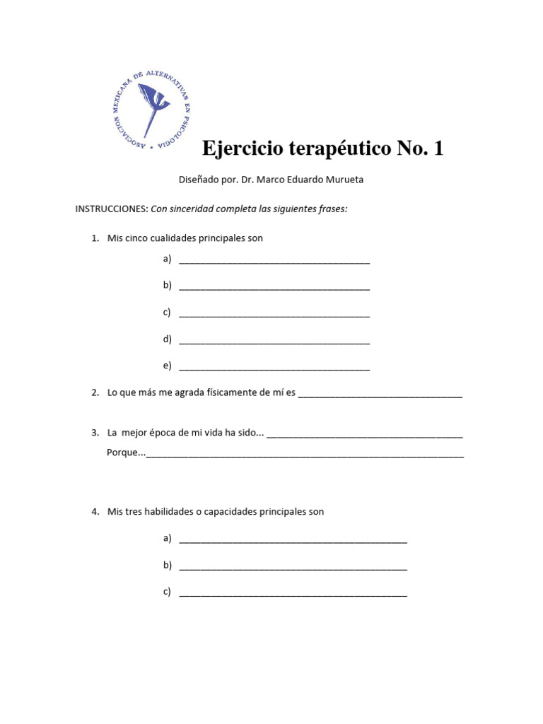 Ejercicio Psicoterapã©utico No 1 | PDF