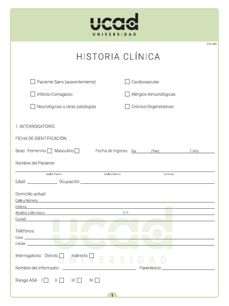 UCAD Historia Clinica Hojas | PDF