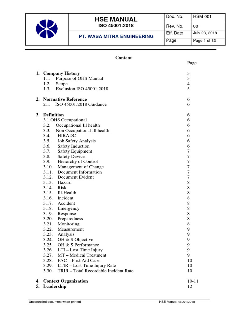 02.a.Manual OHS 45001 | PDF