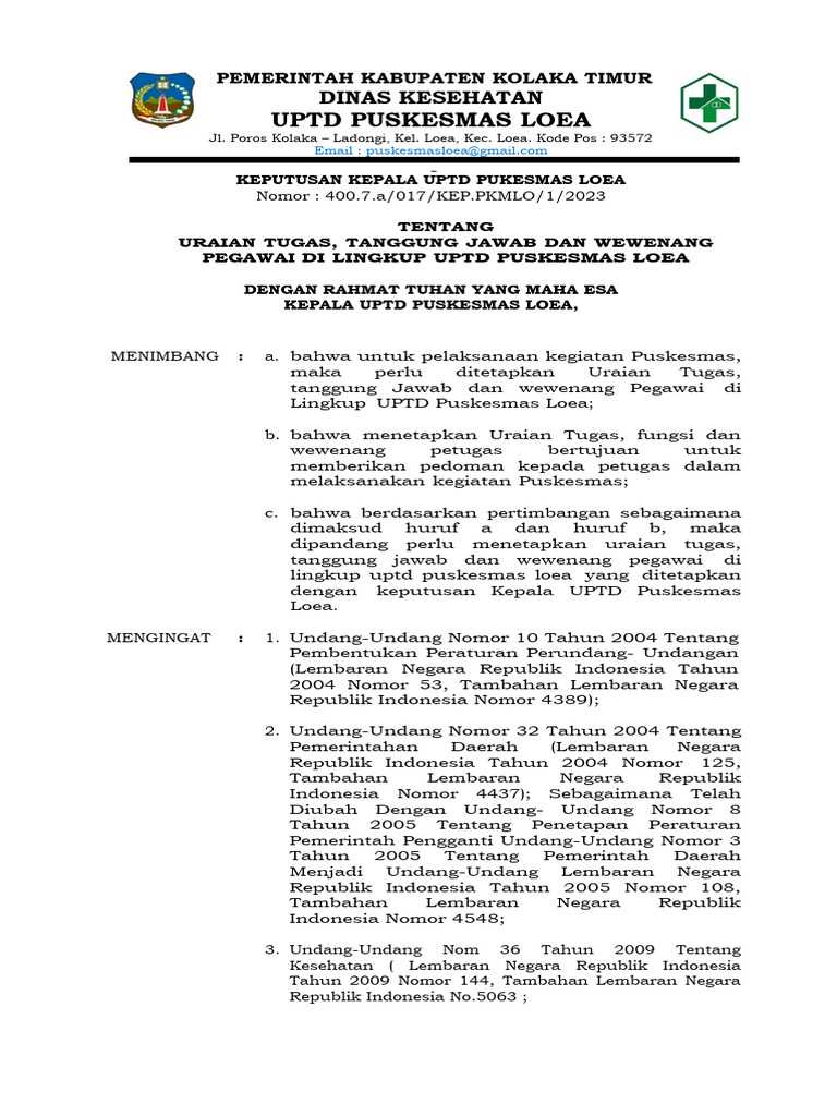 1.3.2.1 SK Uraian Tugas Dan Wewenang | PDF