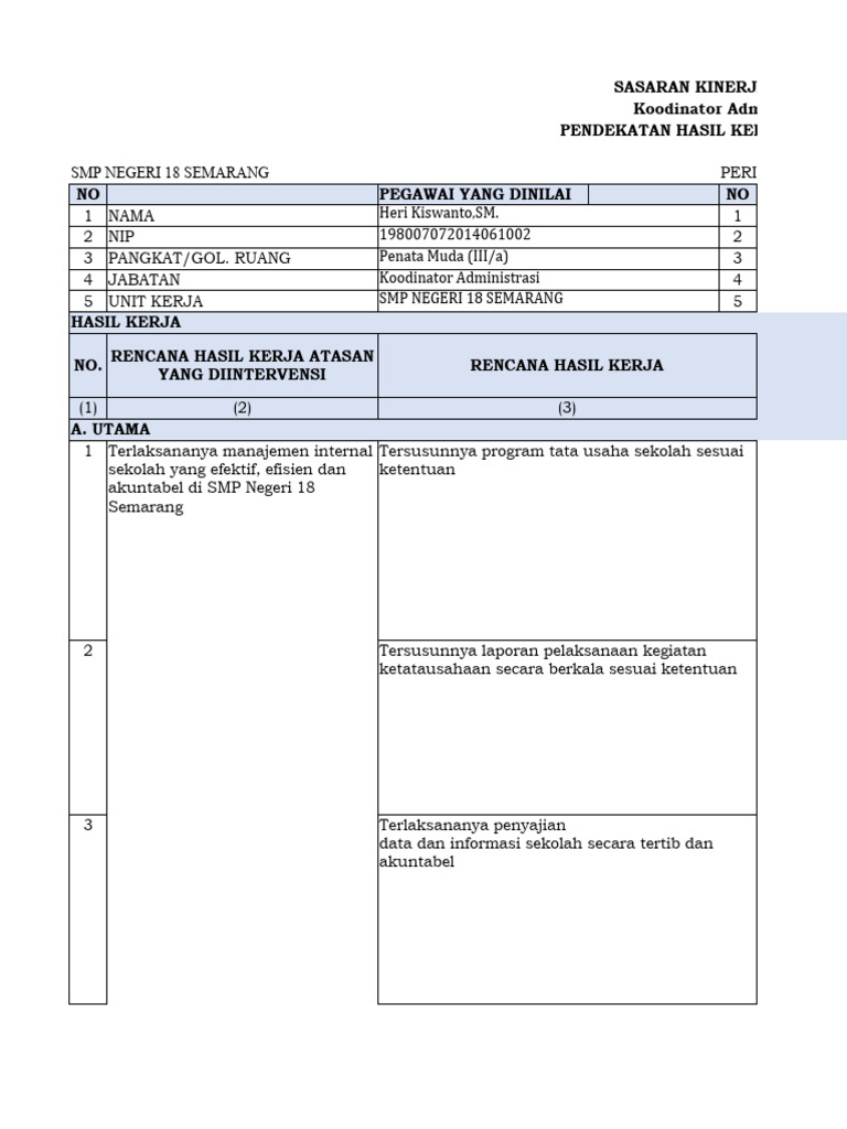 Form SKP JA Kuantitatif - Koordinator Administrasi (TU) | PDF