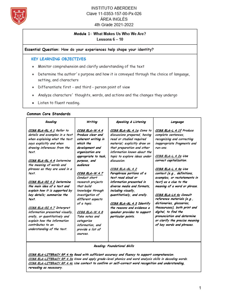 HMH Grade 4 Module 1 Lesson Plans | PDF