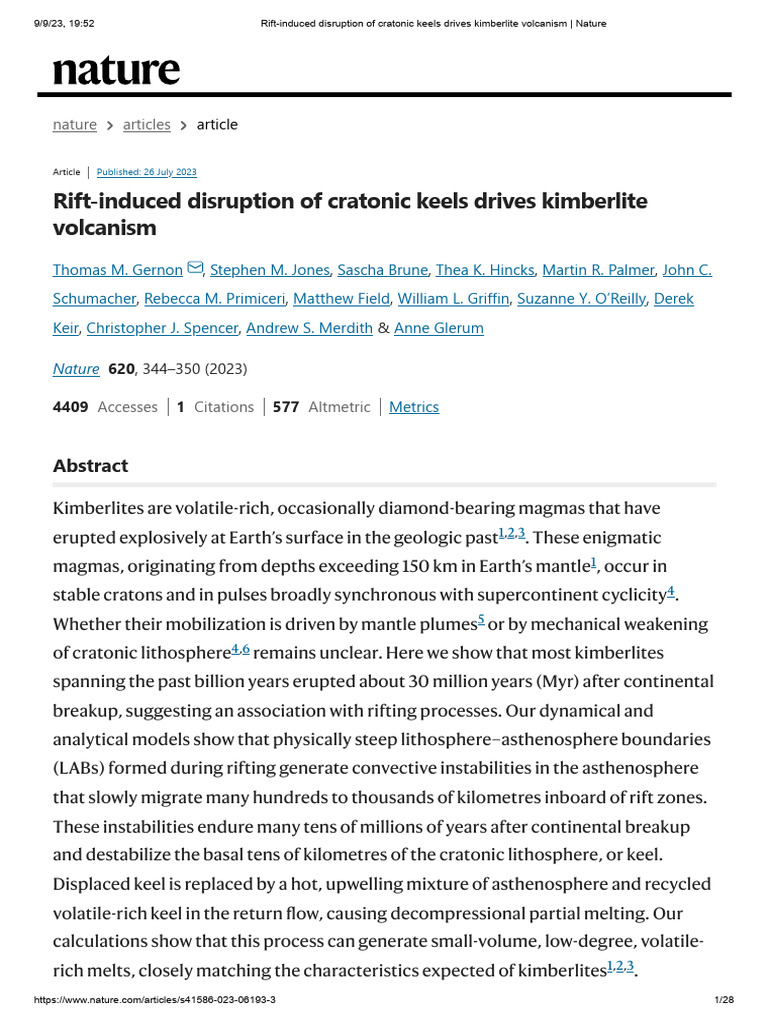 Rift-Induced Disruption of Cratonic Keels Drives Kimberlite Volcanism ...
