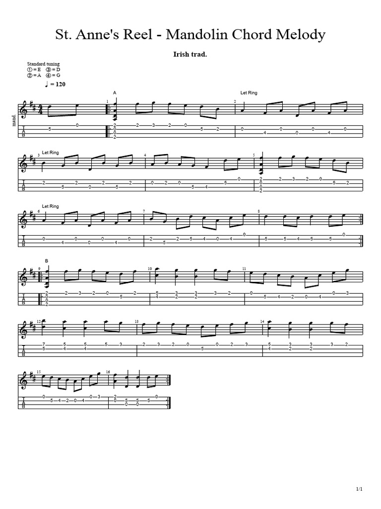 St. Anne's Reel - Mandolin Chord Melody | PDF