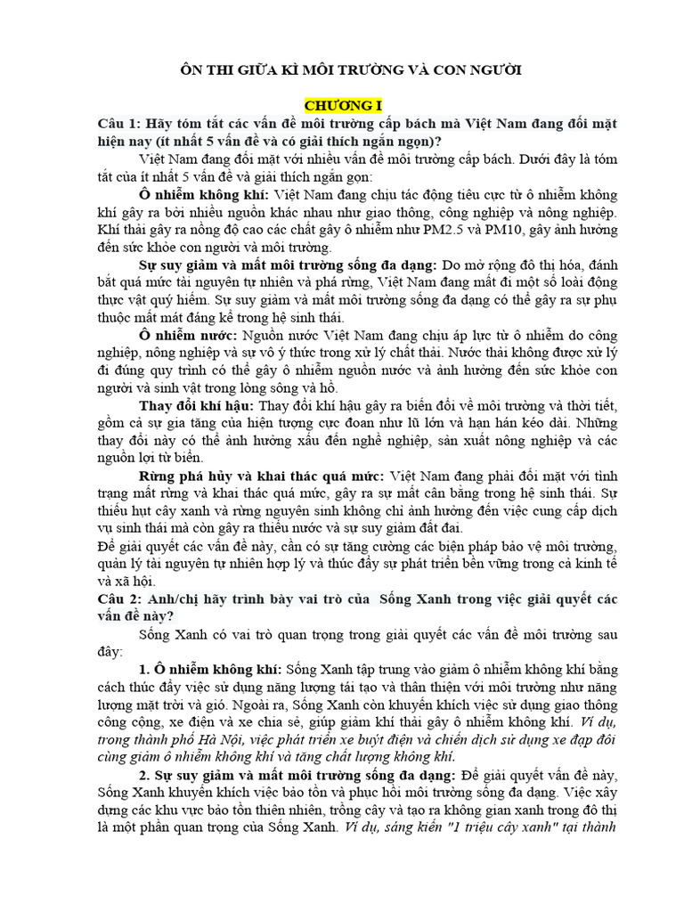 Ôn Thi Gi A Kì Môi Trư NG Và Con Ngư I | PDF