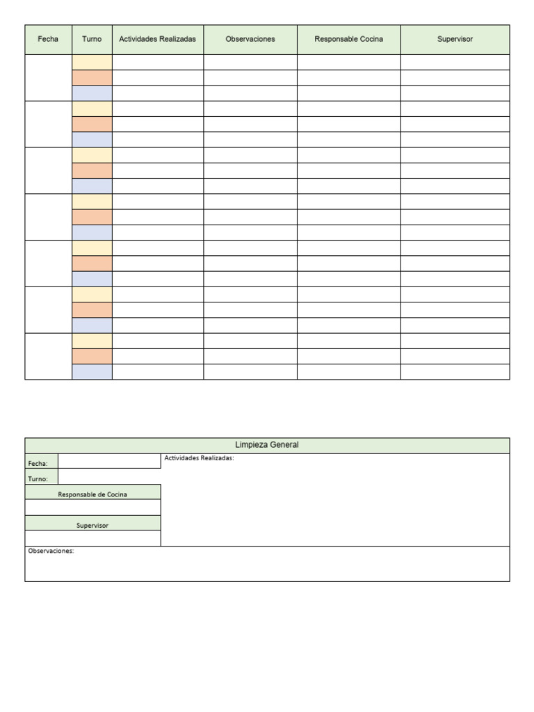 Bitácora de Limpieza de Cocina | PDF