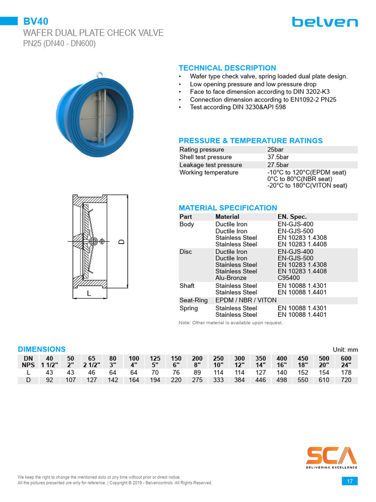 BV40 Wafer Dual Plate Check Valve PN25 (DN40-DN600) | PDF