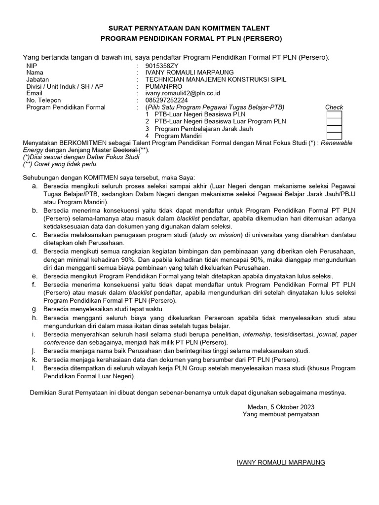 Form Komitmen - Pegawai | PDF