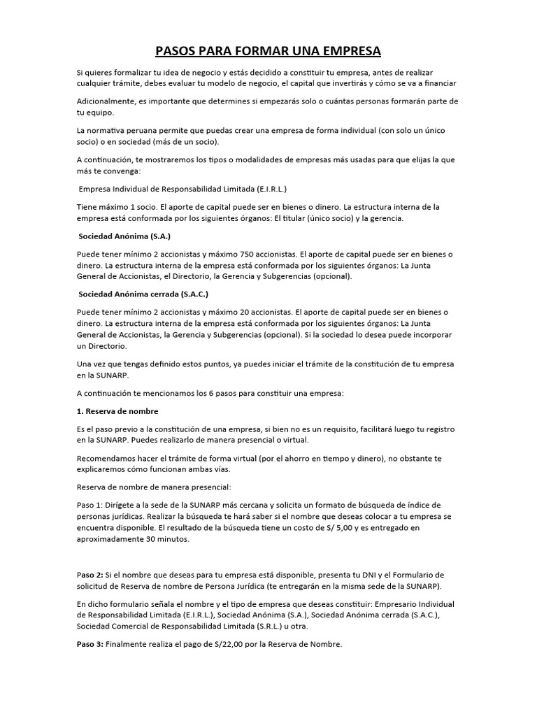 Pasos para Formar Una Empresa | PDF