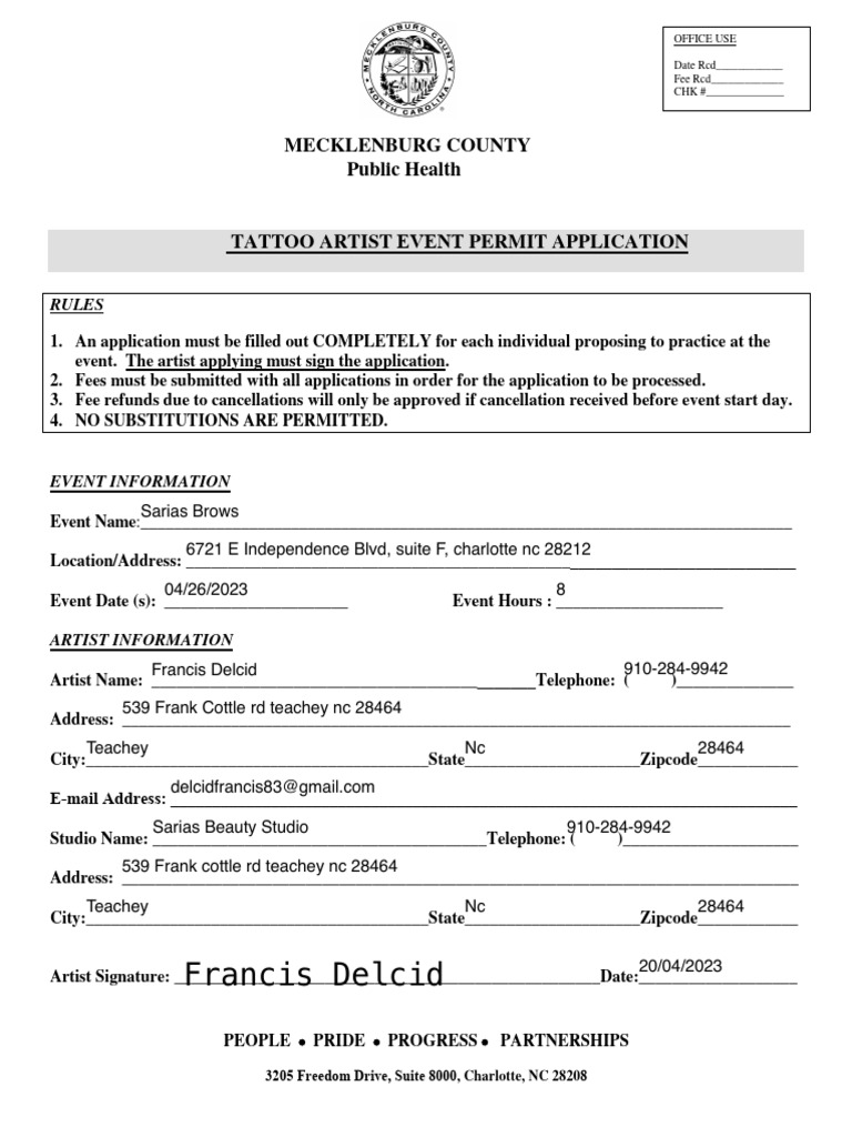 Tattoo Temporary Event Form | PDF