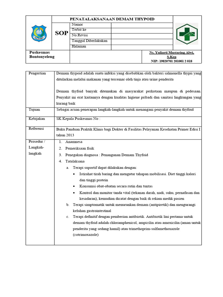 Panduan Penatalaksanaan Demam Typhoid | PDF