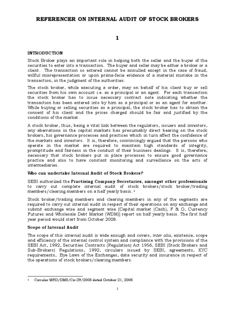 Internal Audit of Stock Brokers CCRT | PDF | Stocks | Securities (Finance)
