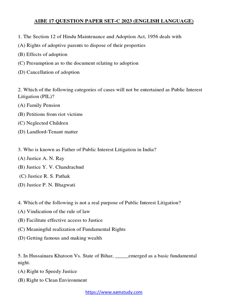 Aibe Question Paper 17 Set C English | PDF