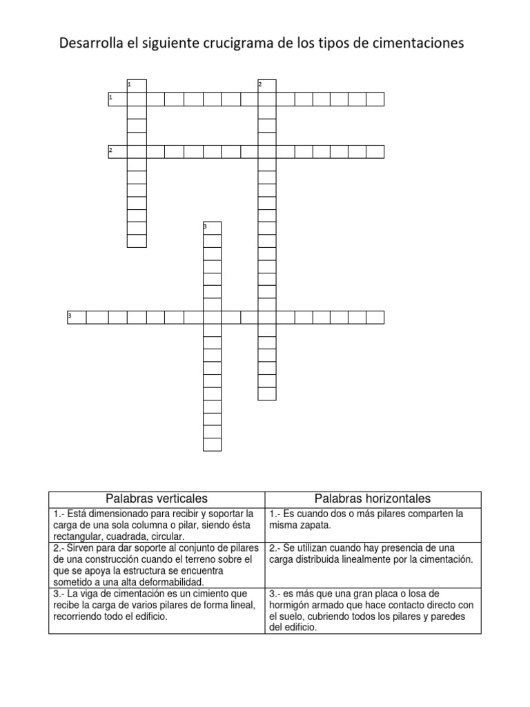 Desarrolla El Siguiente Crucigrama De Los Tipos De Cimentaciones Pdf