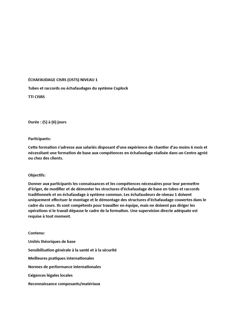 Échafaudage Cisrs | PDF