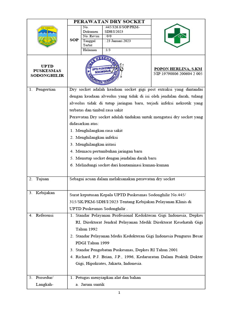 Sop Perawatan Dry Socket | PDF
