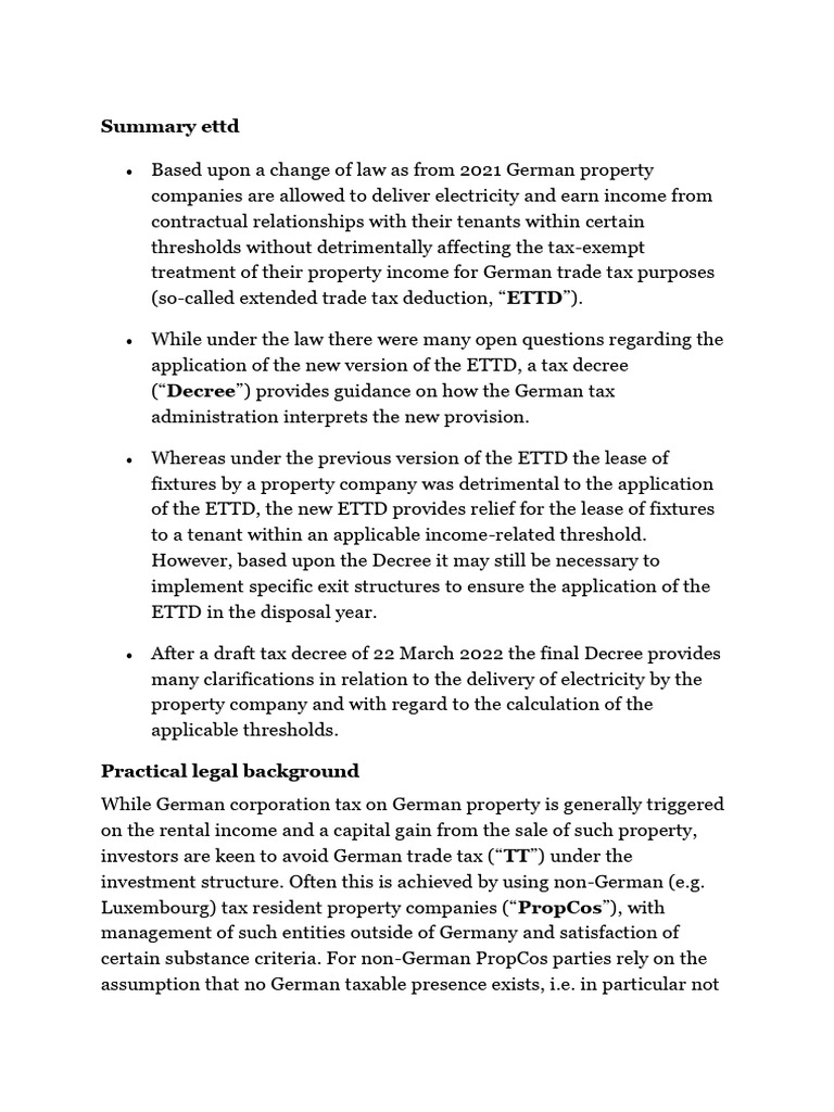 Summary Ettd | PDF | Lease | Taxes