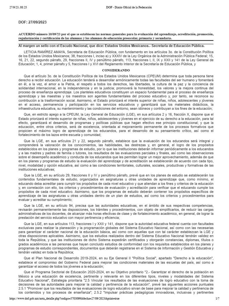 Acuerdo 10-09-23 Evaluacion | PDF | Educación de la primera infancia ...