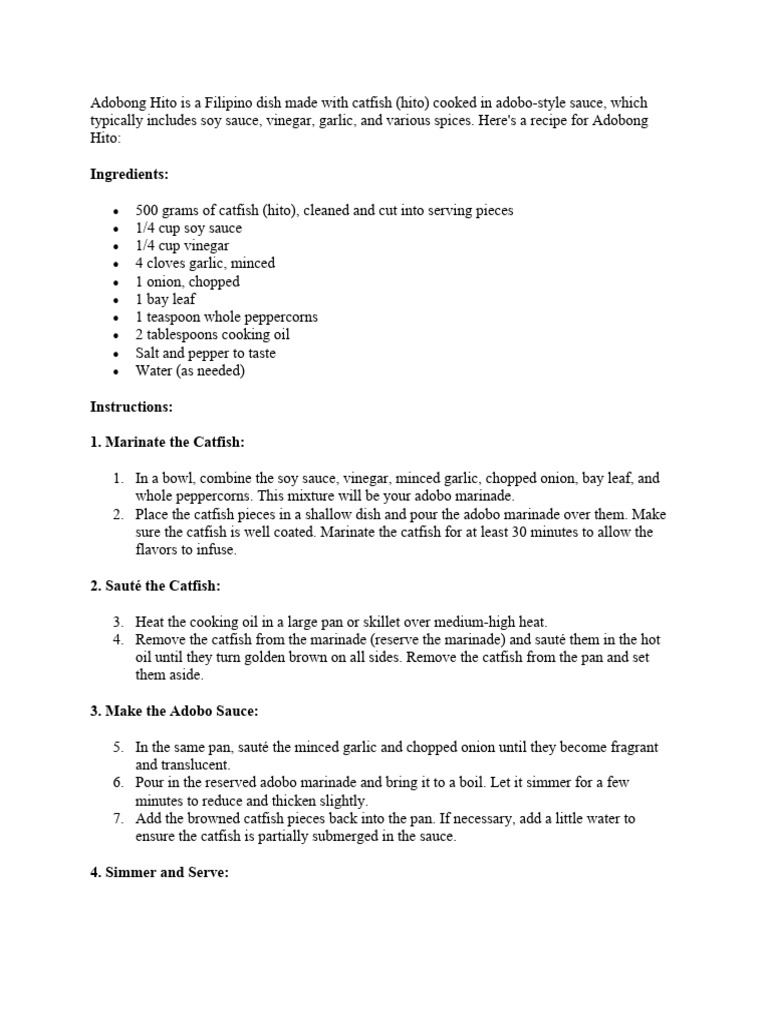 Adobong hito recipe | PDF