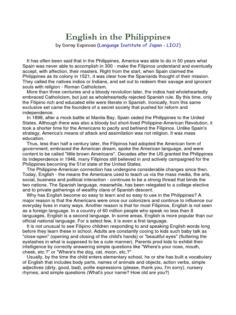 The Role of English in Philippine Identity | PDF | Philippines ...