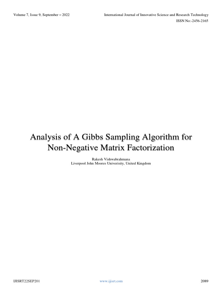Analysis Of A Gibbs Sampling Algorithm For Non Negative Matrix Factorization Pdf Bayesian
