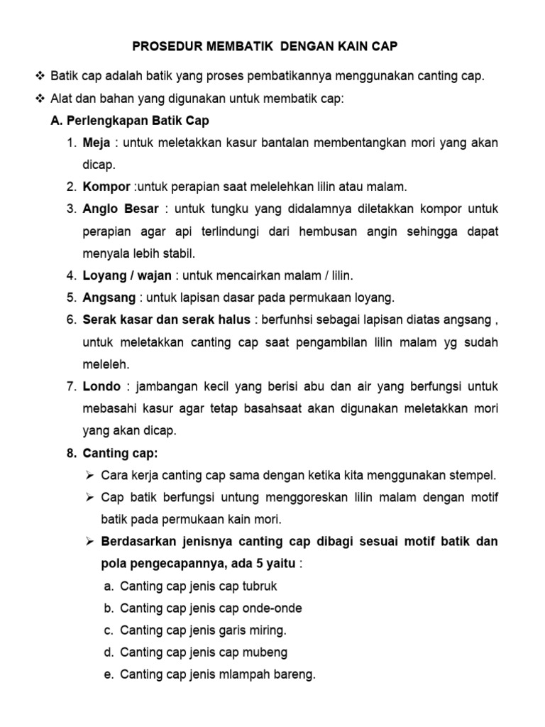 Prosedur Membatik Dengan Kain Cap | PDF