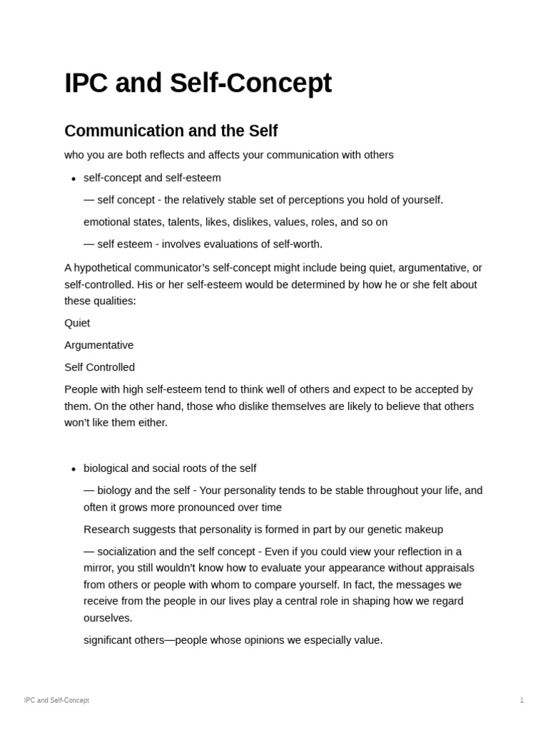 Ipc and Self Concept | PDF