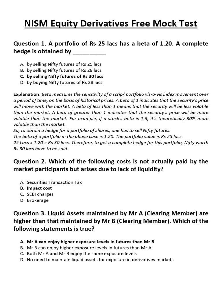 NISM-Equity-Derivatives-Free-Mock-Test | PDF