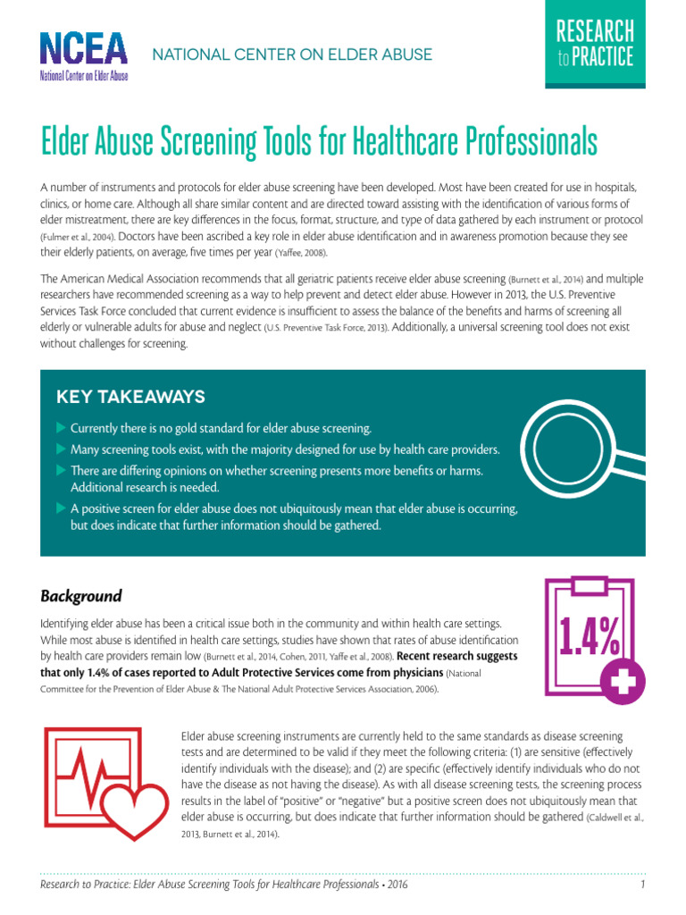 Elder Abuse Screening Tools For Healthcare Professionals | PDF