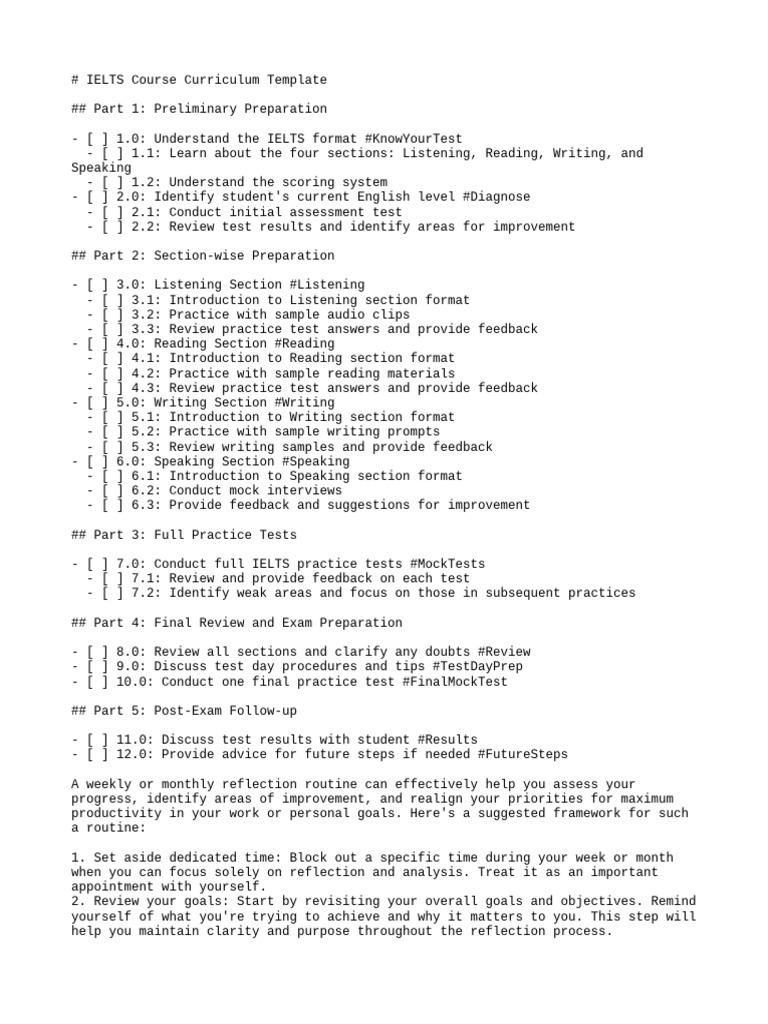 IELTS_Course_Curriculum_Template | PDF