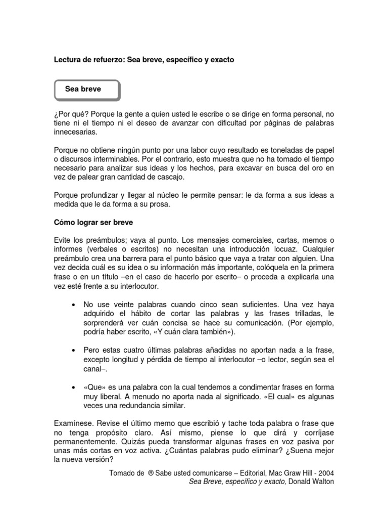 Sea - Breve, Específico y Exacto | PDF