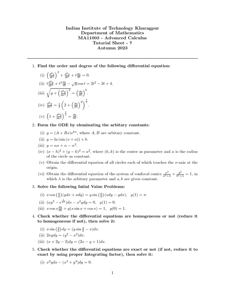 Maths Tutorial-Sheet-7 | PDF | Teaching Methods & Materials