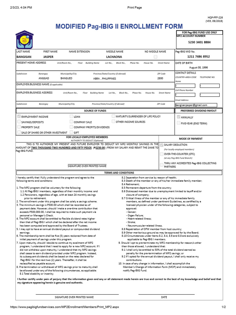 MP2 Form | PDF