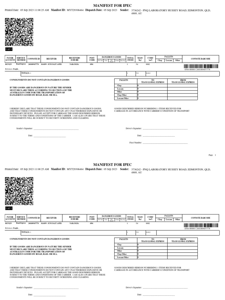 Manifest 29306464 | PDF | Dangerous Goods | Emergency Management