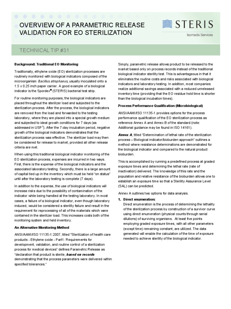 31 Overview of EO Parametric Release Validation | PDF | Sterilization ...