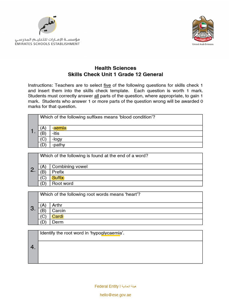 Skills Check Unit 1 Grade 12 General | PDF