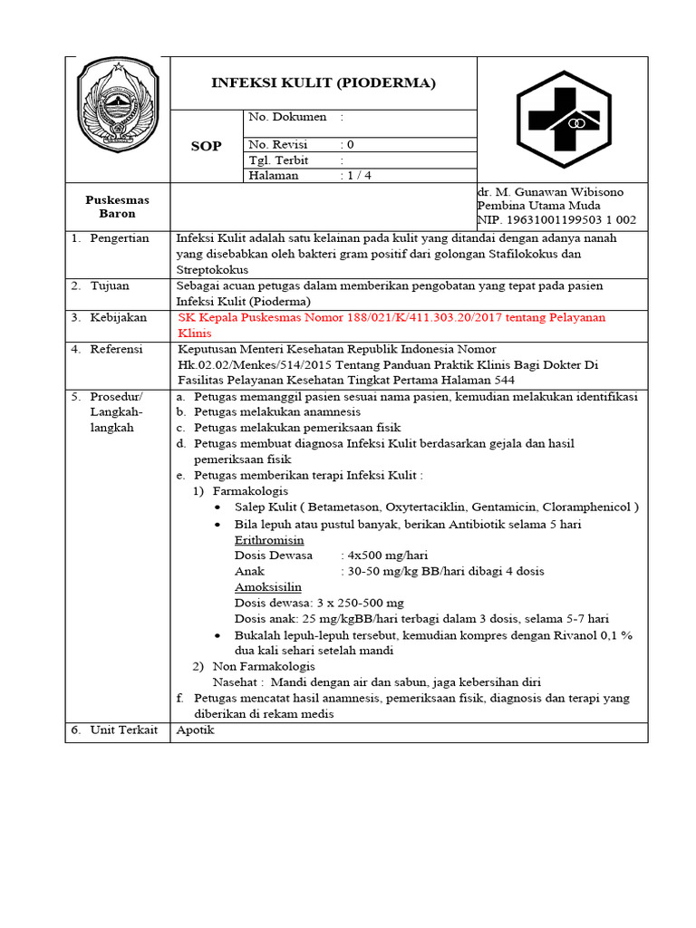 Sop Infeksi Kulit (Pioderma) | PDF