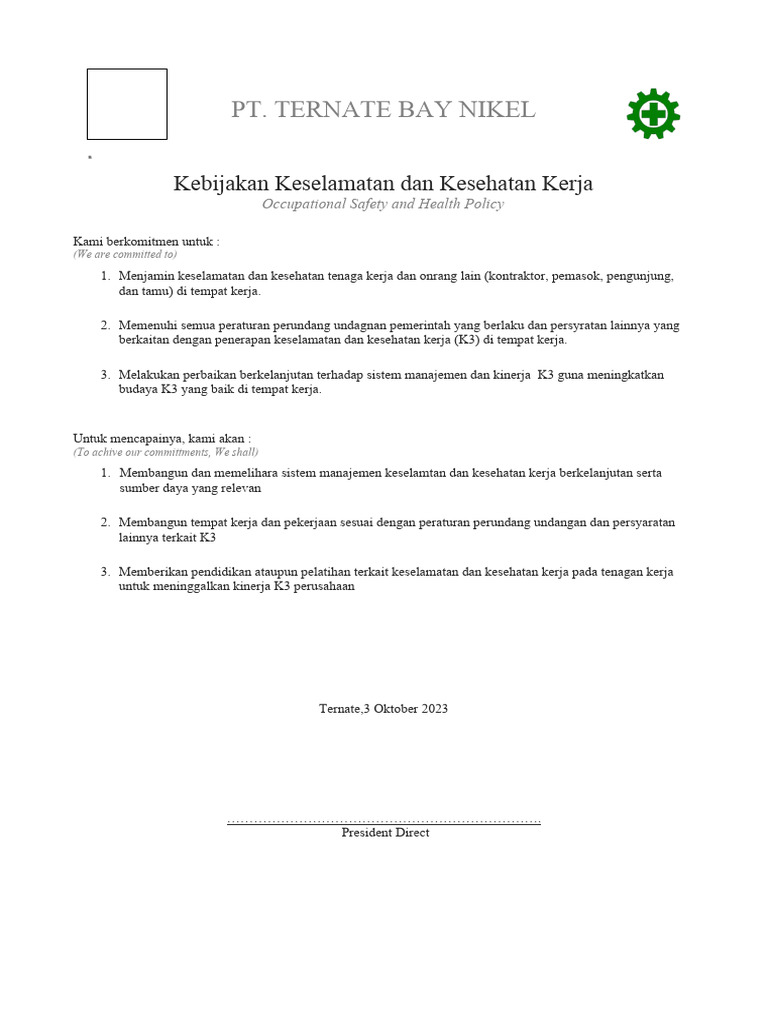 Kebijakan K3 (TUGAS PRAKTEK SAFETY 1) | PDF