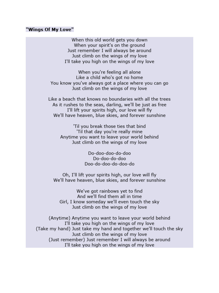 Wings of My Love Song Lyrics | PDF