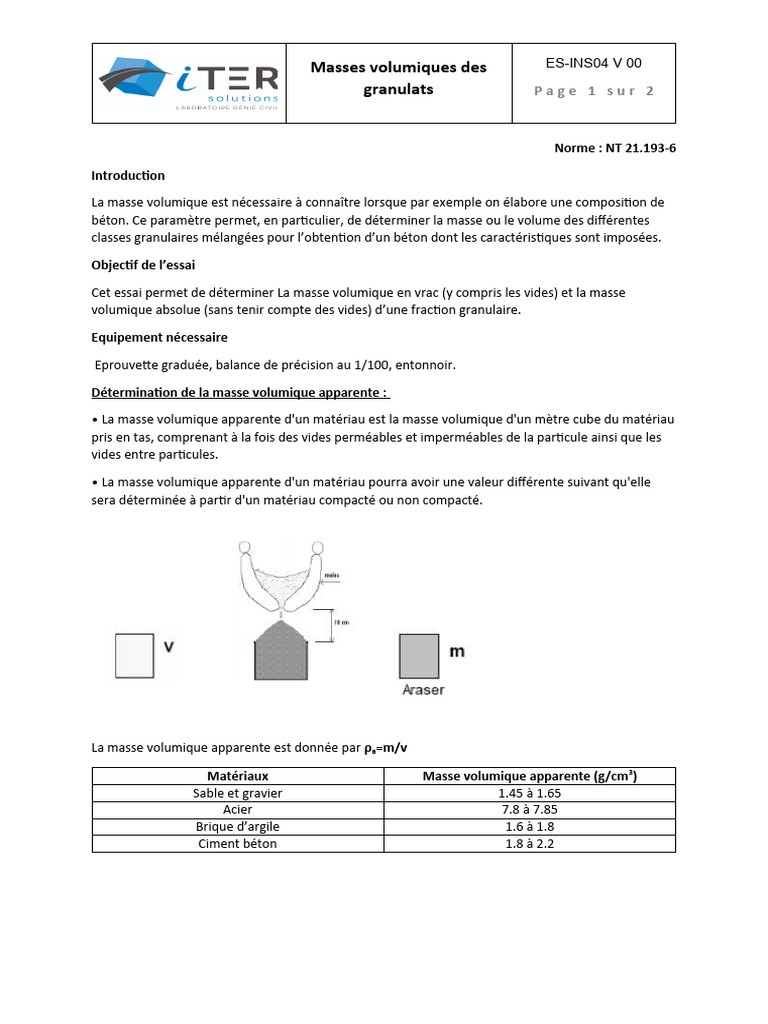 ES-INS04 V00 Masses Volumiques Des Granulats | PDF ES-INS04 V00 Masses Volumiques Des Granulats | PDF
